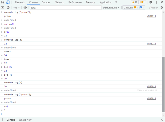 Console log Su Javascript Andrea Minini
